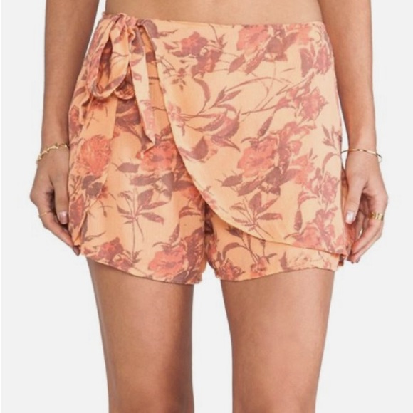 Free People | Shorts | Free People Orange Floral Wrap Shorts | Poshmark